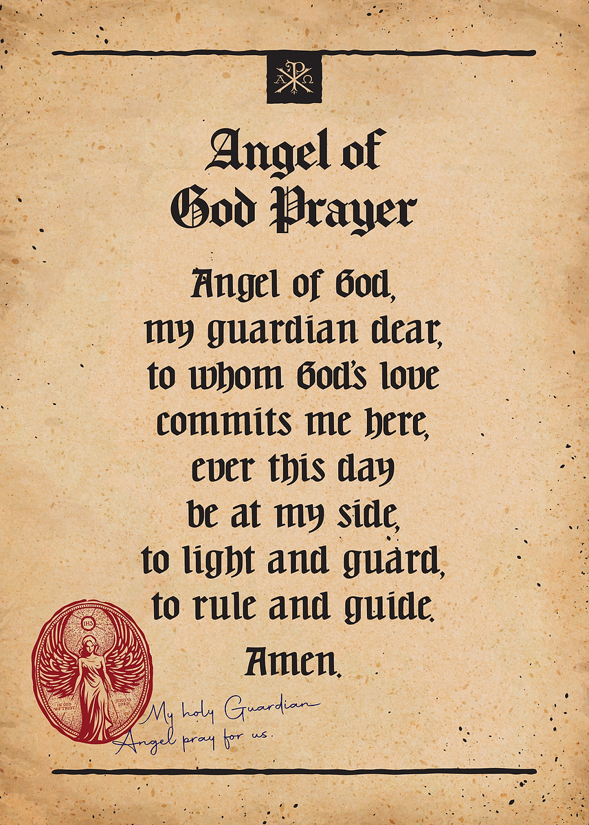 'Angel of God Prayer Parchment' Poster, picture, metal print, paint by ...