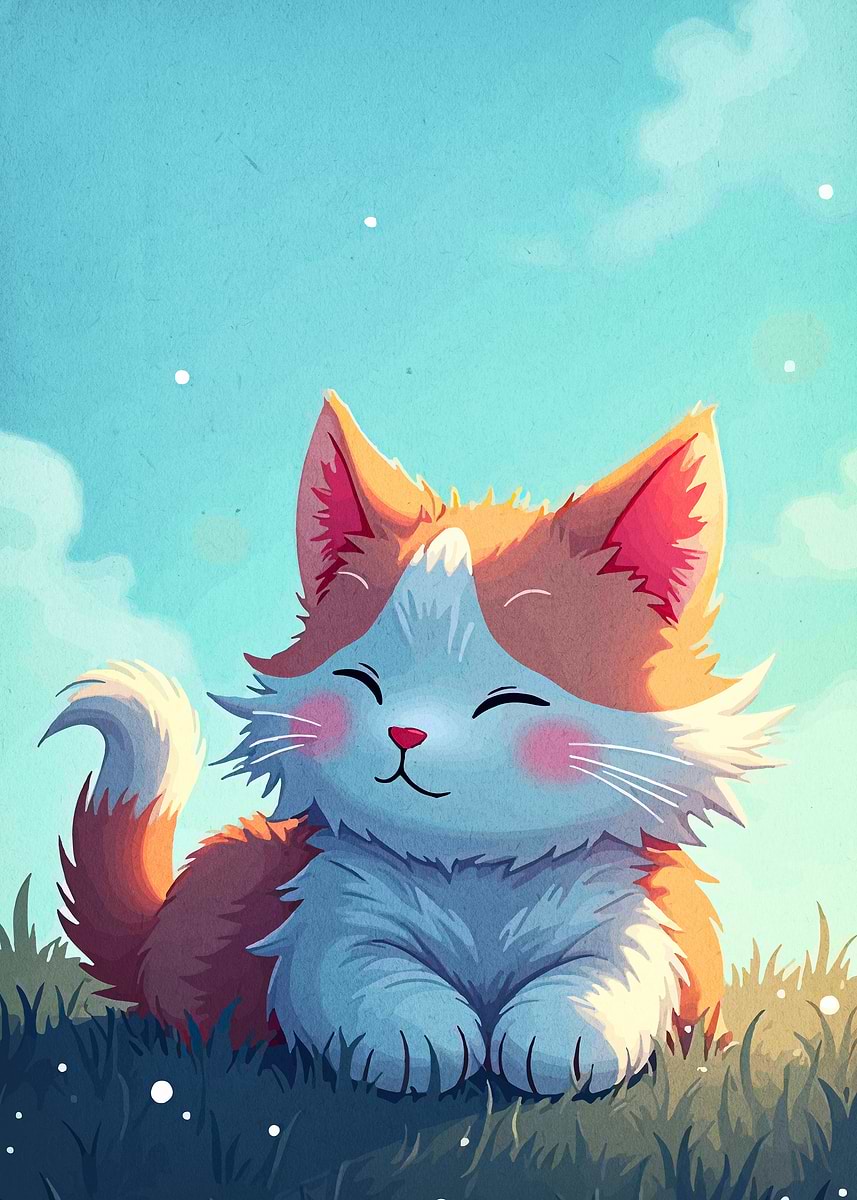 'Cute Cartoon Cat Illustration' Poster, picture, metal print, paint by ...