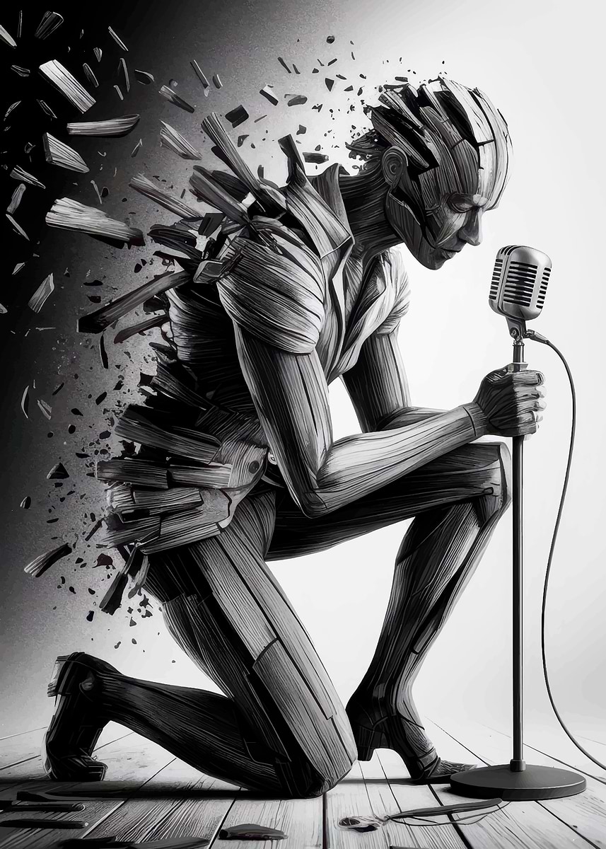 'Monochrome Singer with Shattering Effect' Poster, picture, metal print ...