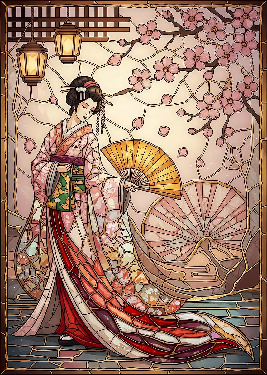 'Stained Glass Geisha Blossoms' Poster, picture, metal print, paint by ...