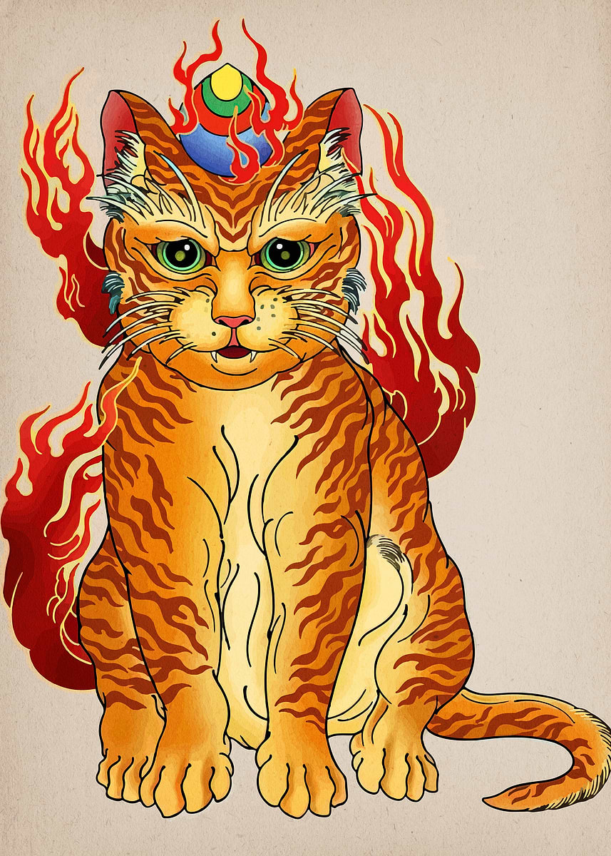 'Fiery Tiger Cat Illustration' Poster, picture, metal print, paint by ...
