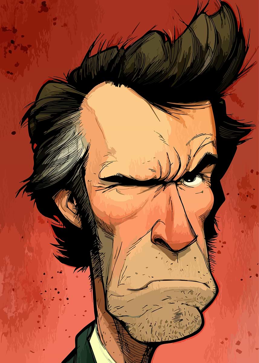 'Clint Eastwood Caricature Portrait' Poster, picture, metal print ...