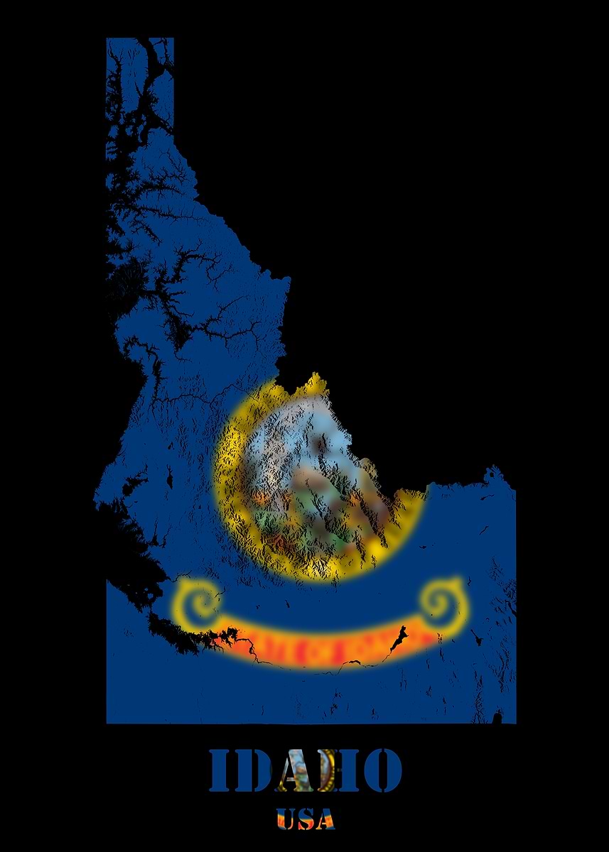 'Idaho USA State Topographic Contour Relief Map blending terrain ...