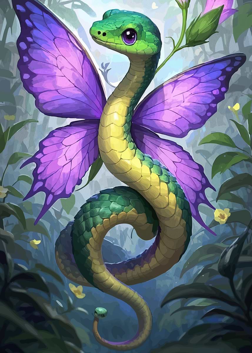 'Cute Snake Butterfly Wings' Poster, picture, metal print, paint by ...