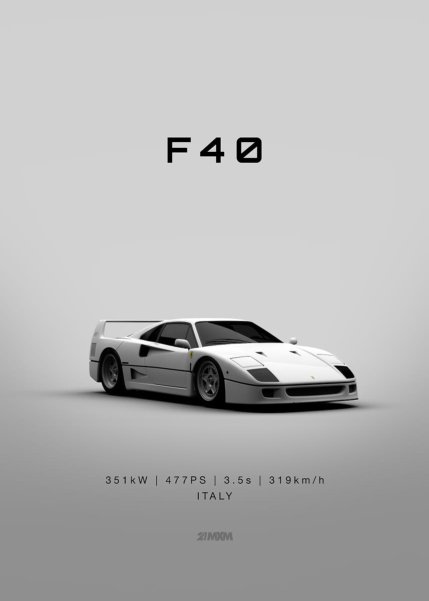 'White Ferrari F40 Car Poster' Poster, picture, metal print, paint by ...