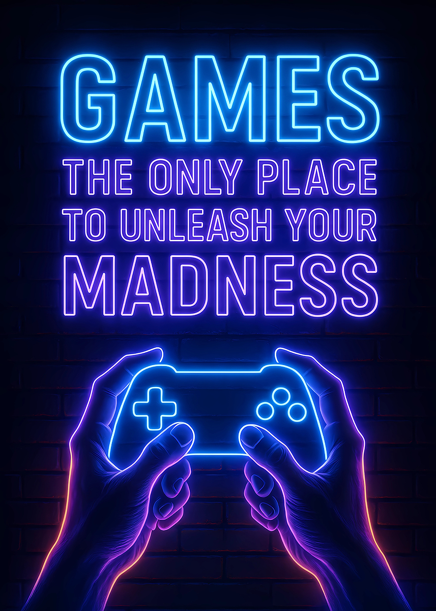 'Neon Games Unleash Madness Gaming' Poster, picture, metal print, paint ...
