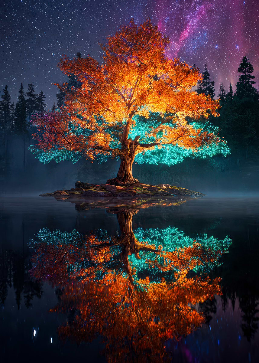 'Mystical Tree Landscape' Poster, picture, metal print, paint by ...