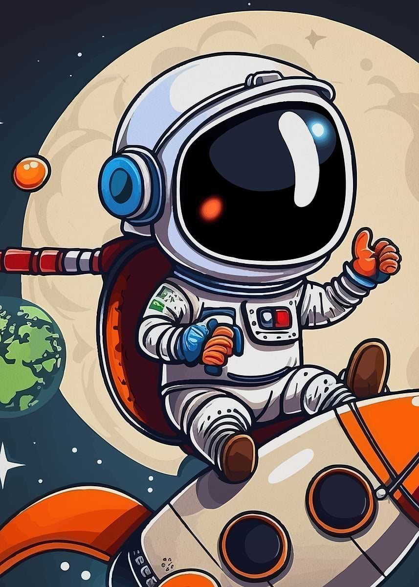 'Cartoon Astronaut Rocket Space' Poster, picture, metal print, paint by ...