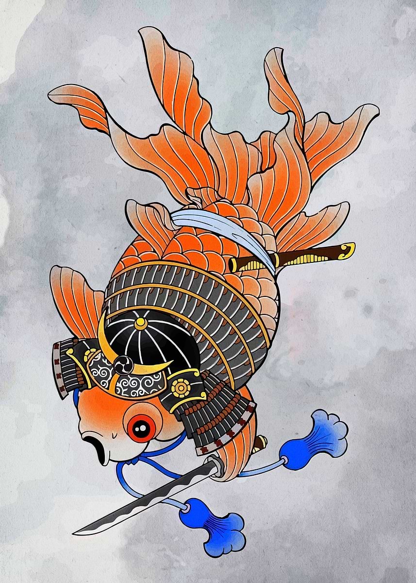 'Samurai Goldfish Warrior' Poster, picture, metal print, paint by ...