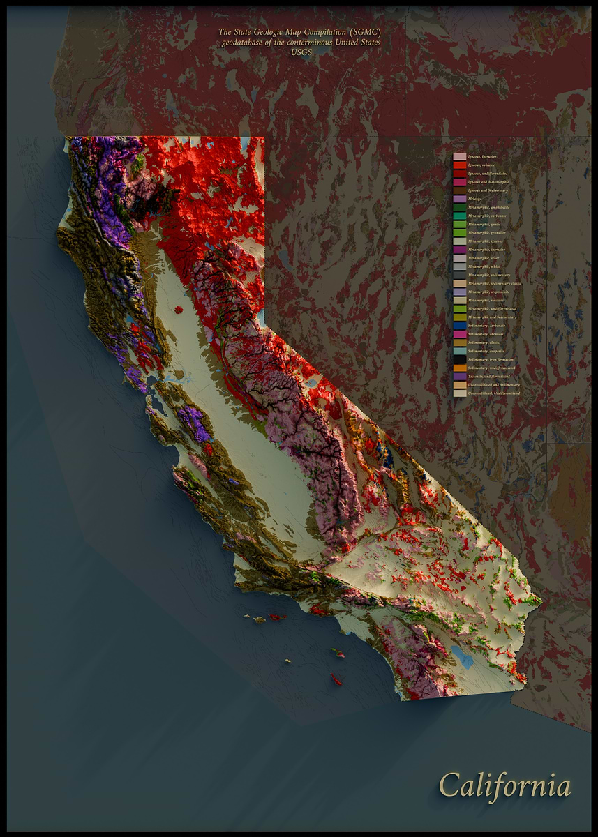 'California Geological Map' Poster, picture, metal print, paint by ...