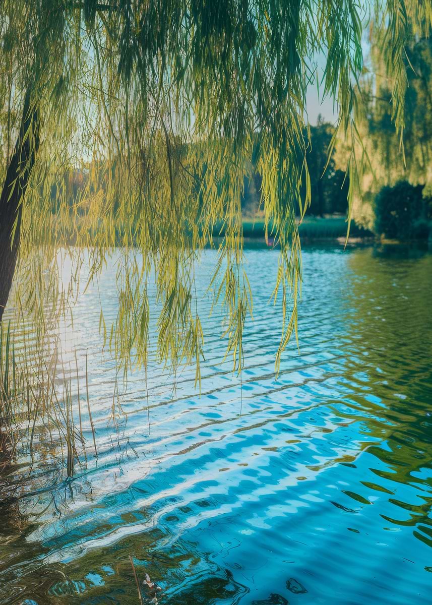 'Willow tree over water' Poster, picture, metal print, paint by Chris ...
