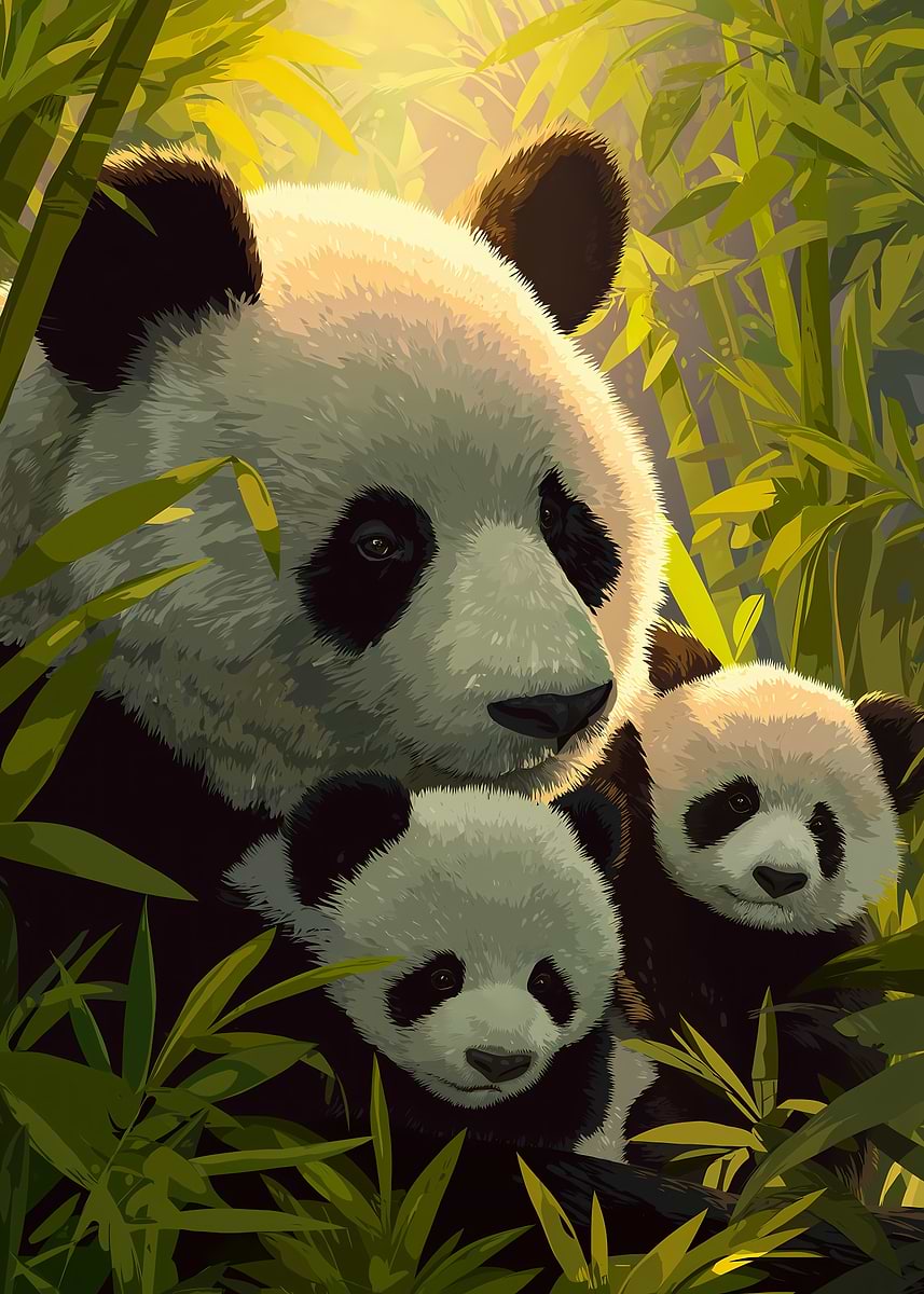 'Panda Family' Poster, picture, metal print, paint by Illust Artz | Displate