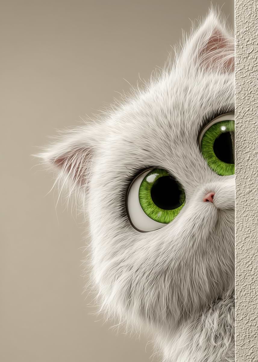 'Cute Cat Peeking' Poster, picture, metal print, paint by Ilyrin | Displate
