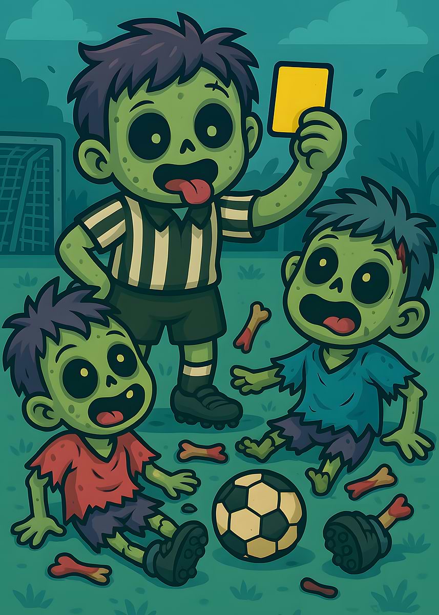 'Zombie Soccer Game Cartoon Illustration' Poster, picture, metal print ...