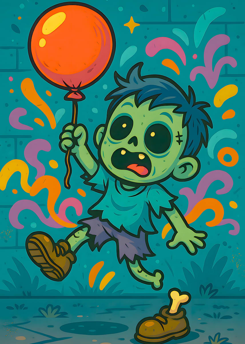 'Cartoon Zombie Boy with Balloon' Poster, picture, metal print, paint ...