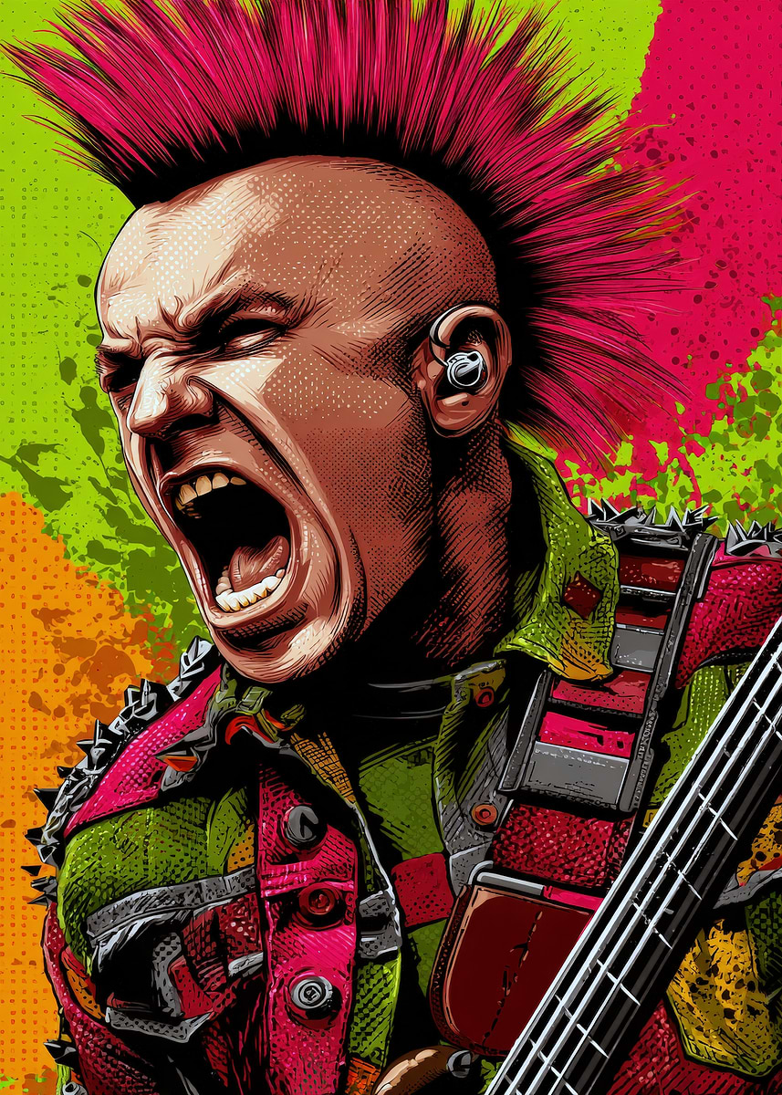 'Punk Rocker with Guitar' Poster, picture, metal print, paint by ...