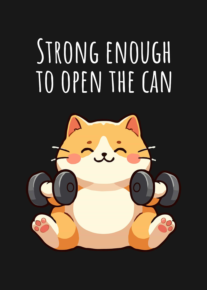 'Strong Cat Lifting Weights Cartoon' Poster, picture, metal print ...