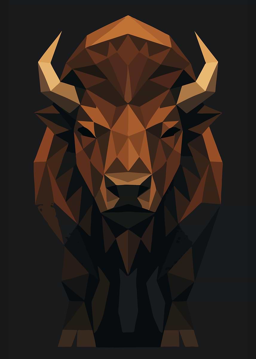 'Geometric Bison Portrait' Poster, picture, metal print, paint by ...