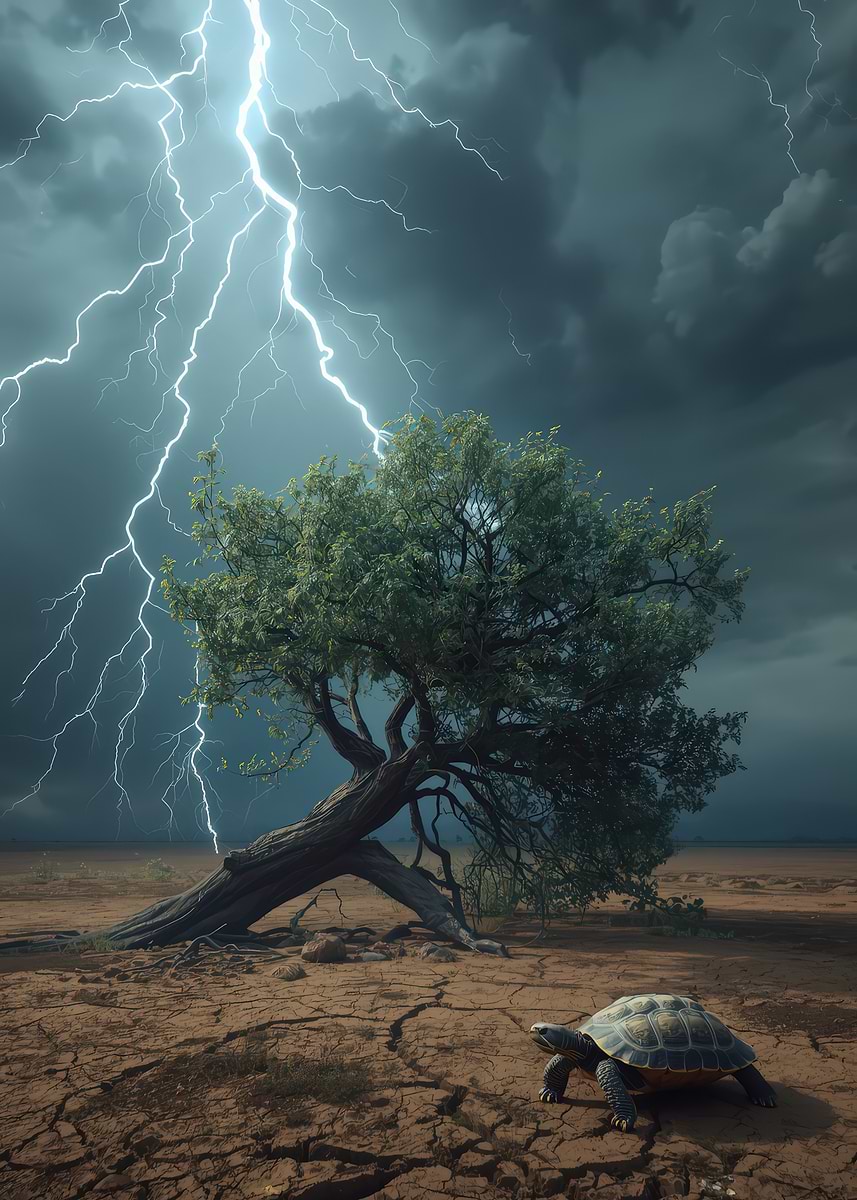 'Turtle In Lightning Storm' Poster, picture, metal print, paint by ...