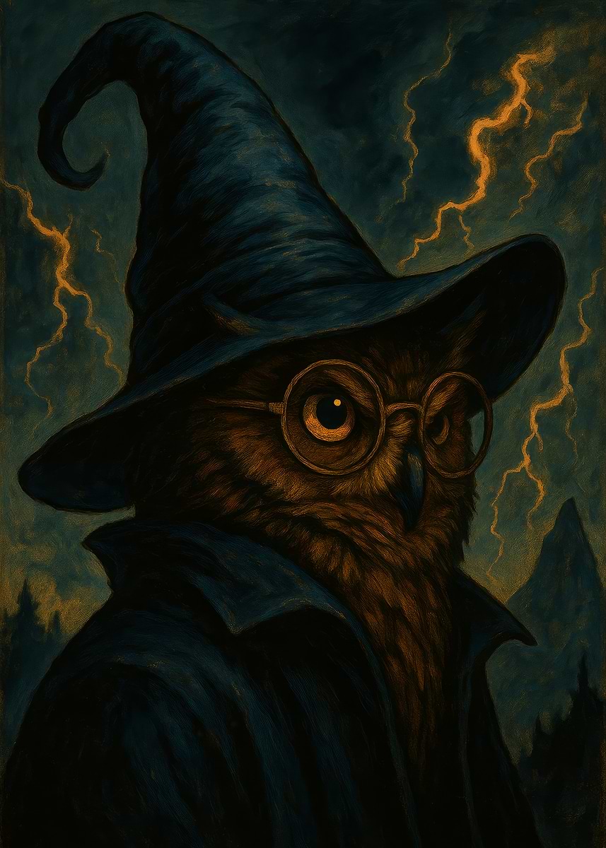 'Stormborn Wizard Owl – Dark Fantasy Vintage Painting' Poster, picture ...