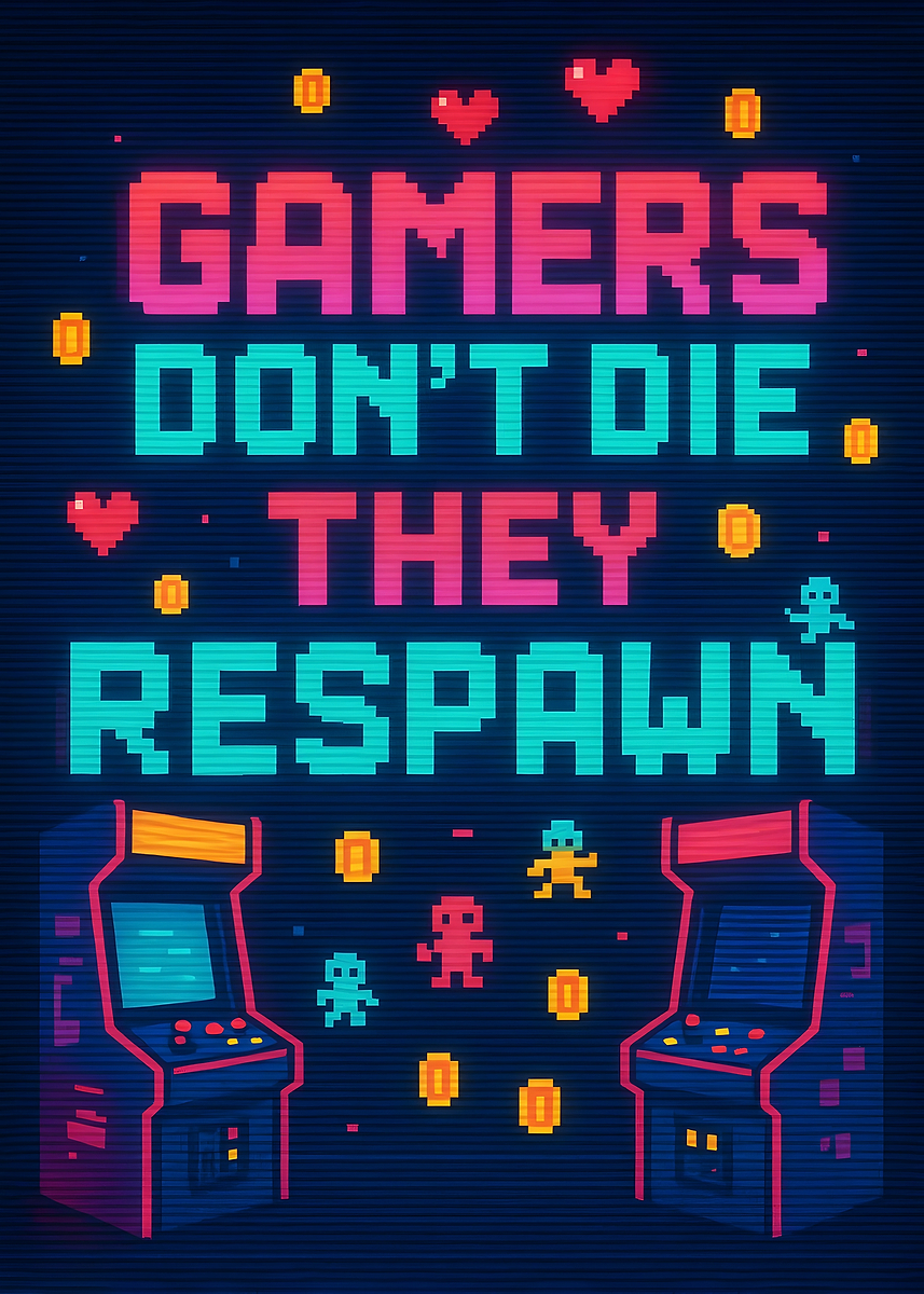 'Gamers Don't Die, They Respawn' Poster, picture, metal print, paint by ...