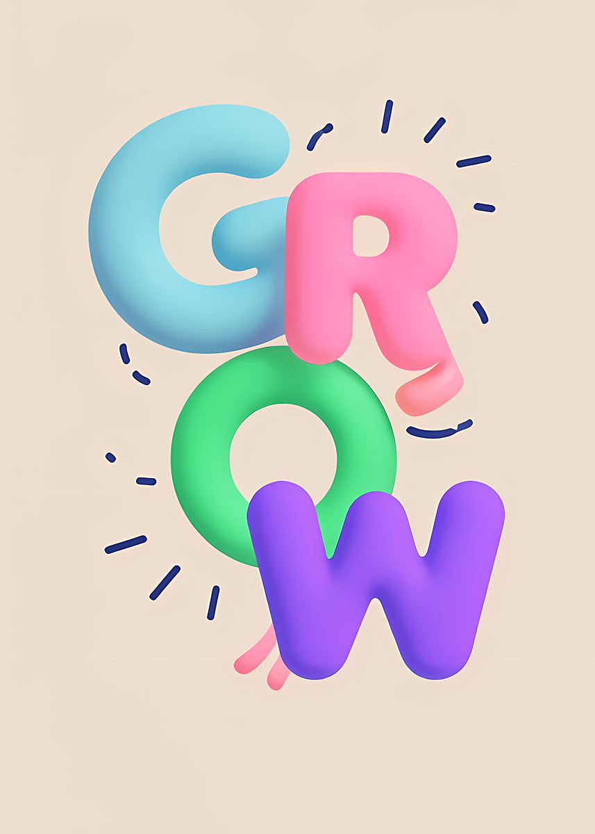 'Colorful 3D Grow Typography' Poster, picture, metal print, paint by ...