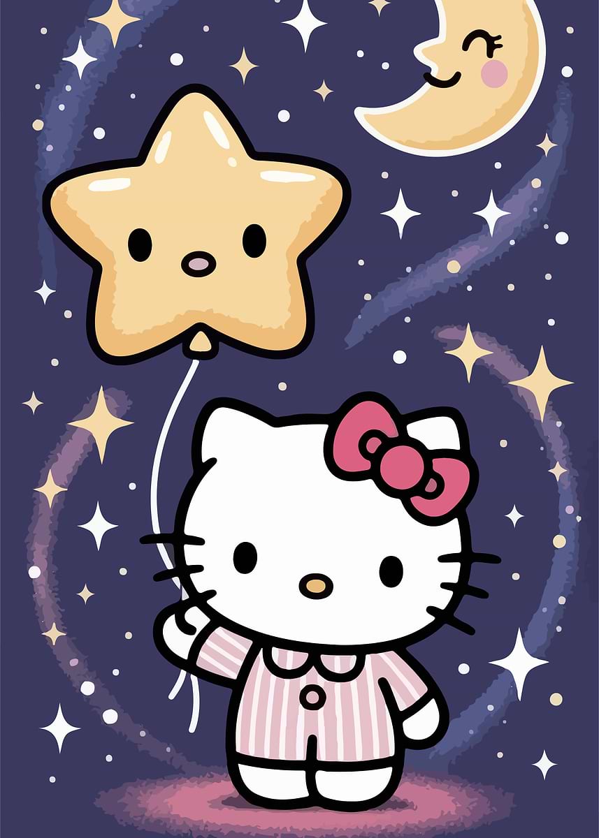 'Hello Kitty Starry Night' Poster, picture, metal print, paint by Suj ...