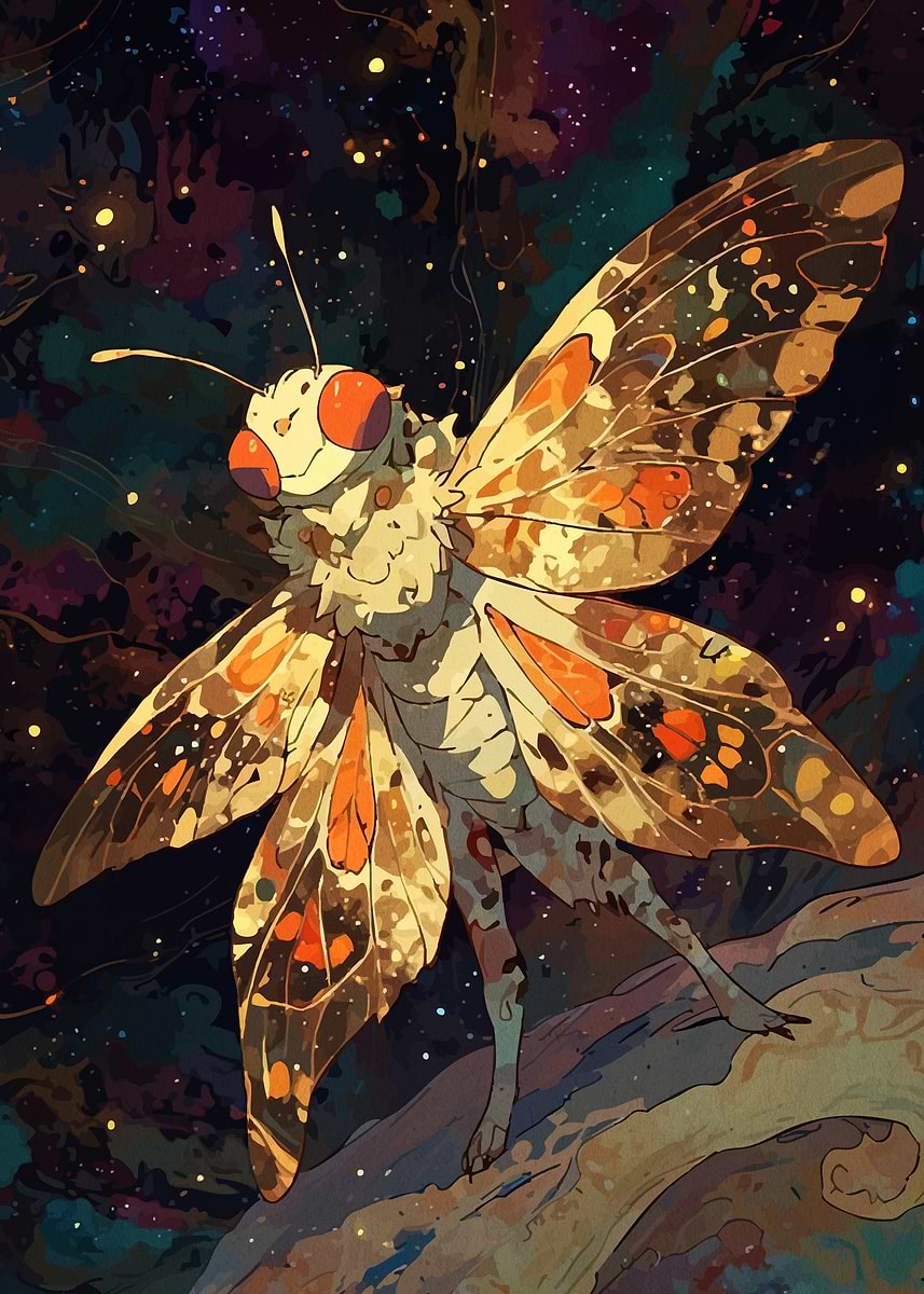'Anthropomorphic Moth Cosmic ' Poster, picture, metal print, paint by ...