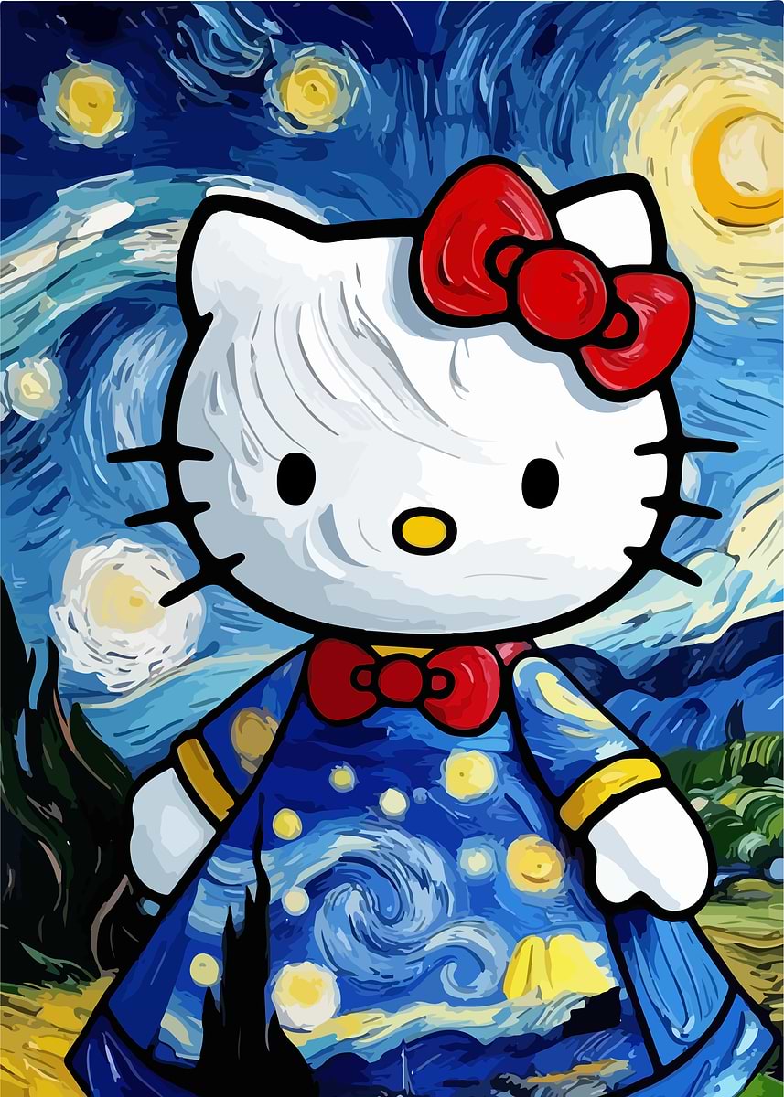 'Hello Kitty Starry Night Parody' Poster, picture, metal print, paint ...