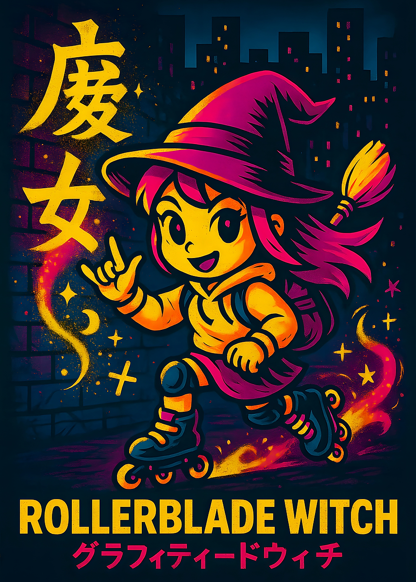 'Rollerblade Witch Graffiti Art' Poster, picture, metal print, paint by ...