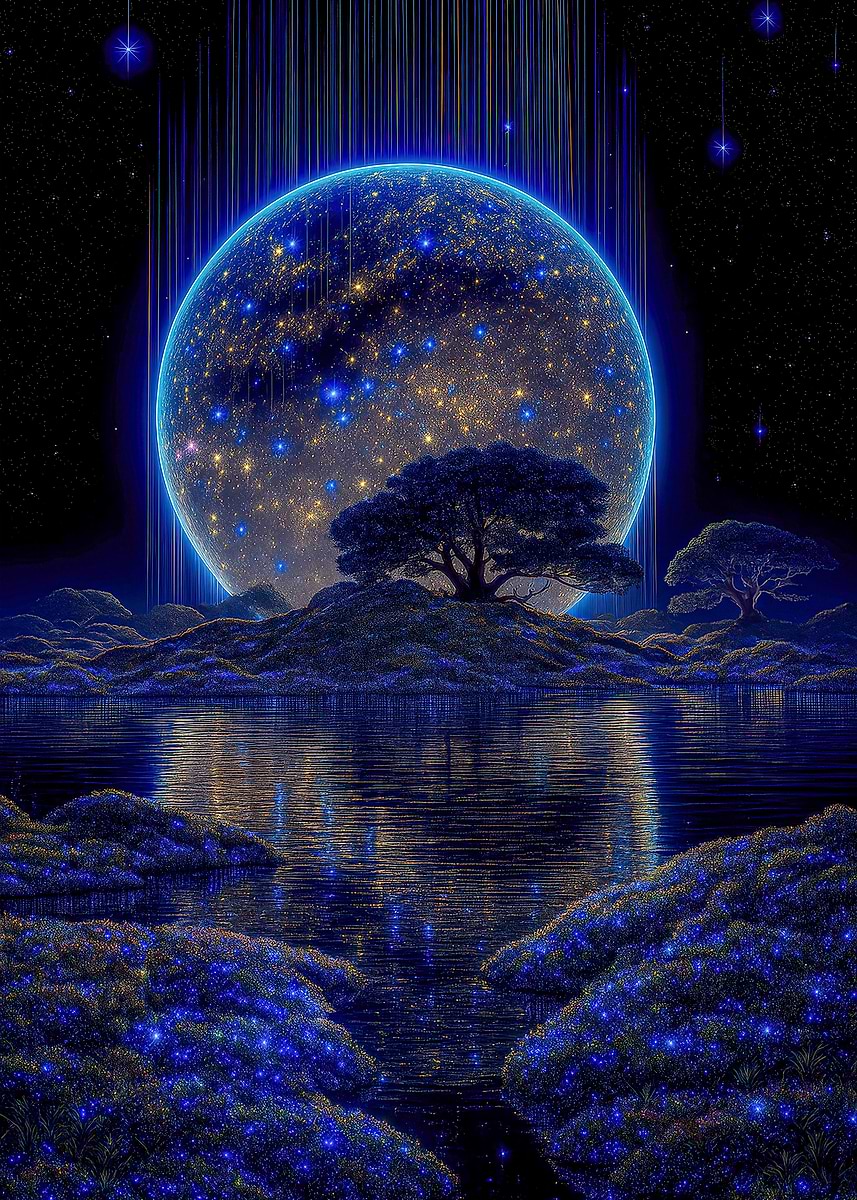 'Celestial Lake Landscape' Poster, picture, metal print, paint by Plate ...