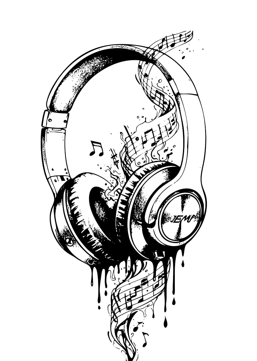 'Headphones with Dripping Music Notes' Poster, picture, metal print ...
