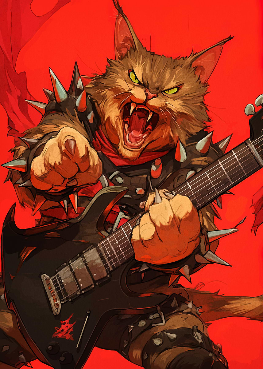 'Heavy Metal Cat Guitarist Illustration' Poster, picture, metal print ...