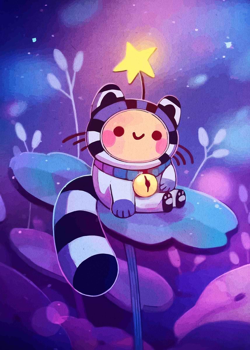 'Cute Raccoon Character with Star' Poster, picture, metal print, paint ...