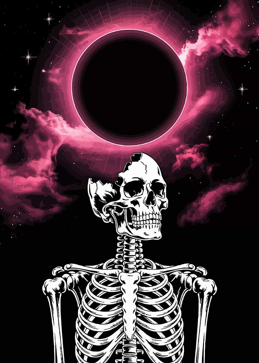 'Skeleton with Cosmic Eclipse' Poster, picture, metal print, paint by ...