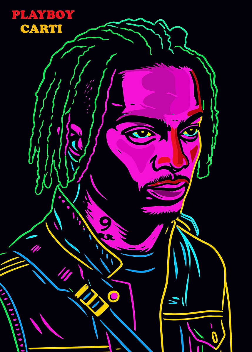 'Playboy Carti Neon Portrait' Poster, picture, metal print, paint by ...