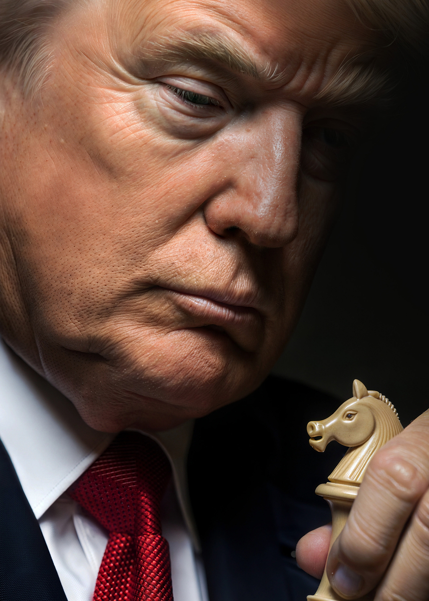 'Donald Trump with Chess Knight' Poster, picture, metal print, paint by ...