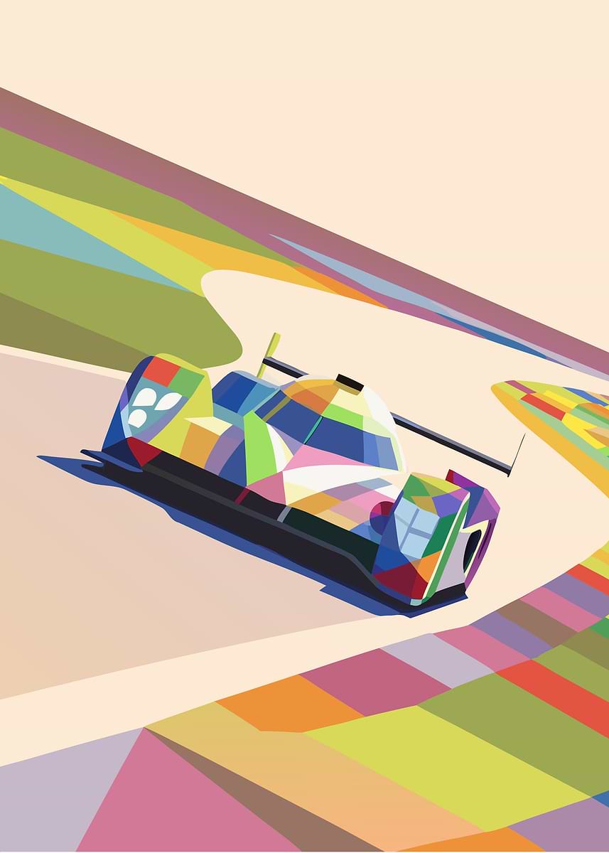 'Colorful Race Car on Track' Poster, picture, metal print, paint by ...
