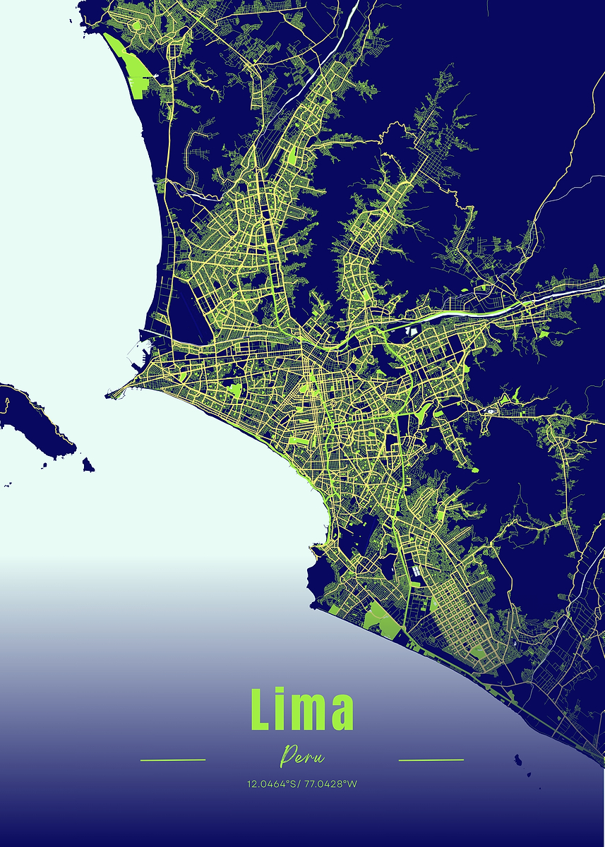 'Lima, Peru City Map' Poster, picture, metal print, paint by Benameur | Displate