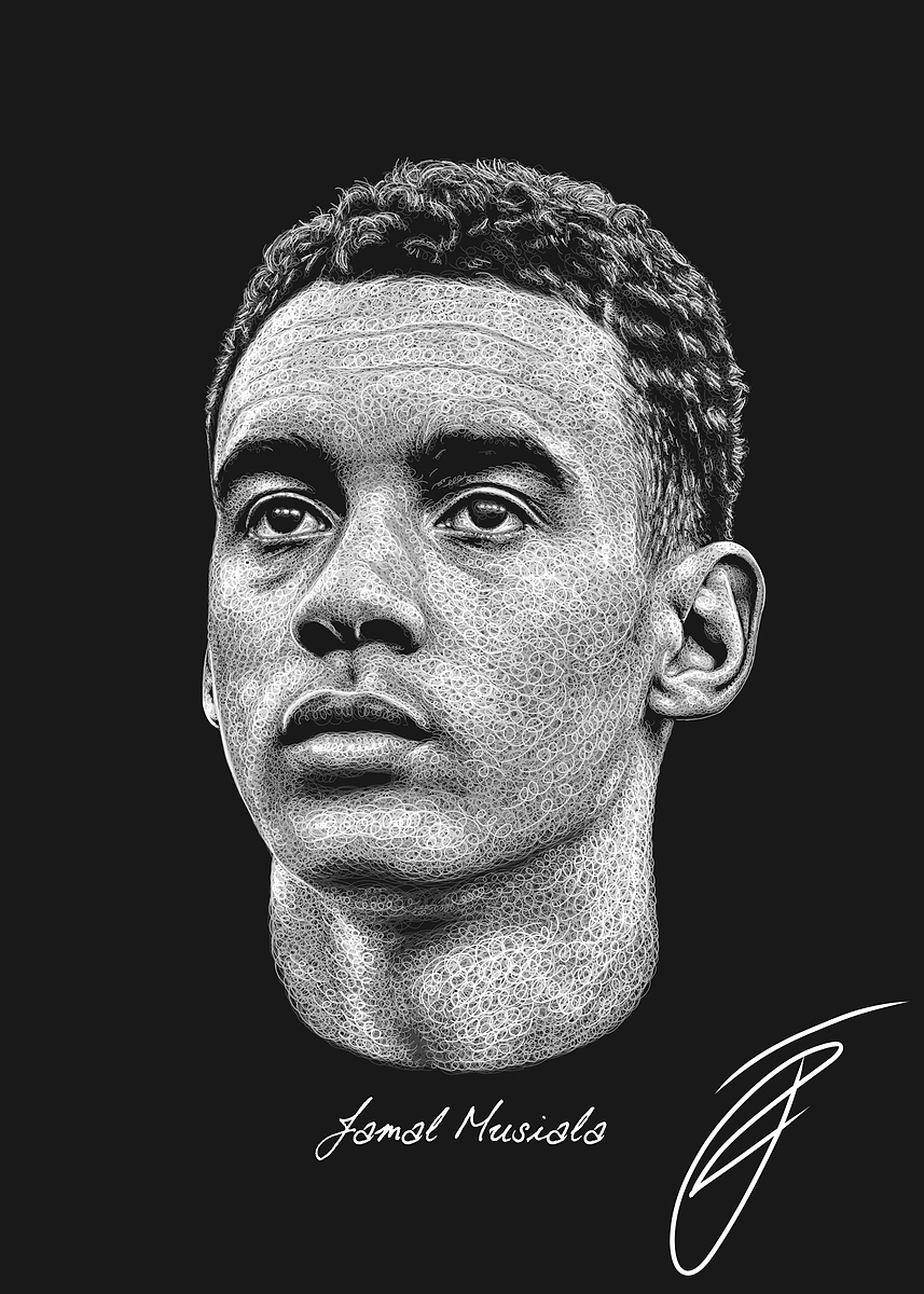 'Jamal Musiala Portrait' Poster, picture, metal print, paint by Muh ...