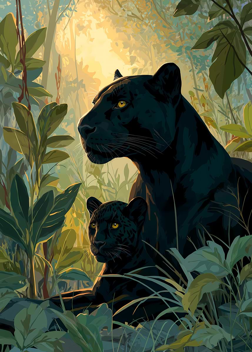 'Panther Animal Family' Poster, picture, metal print, paint by Illust ...
