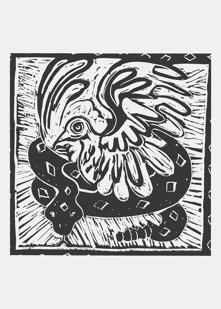 'Bird and Snake Woodcut Illustration' Poster, picture, metal print ...