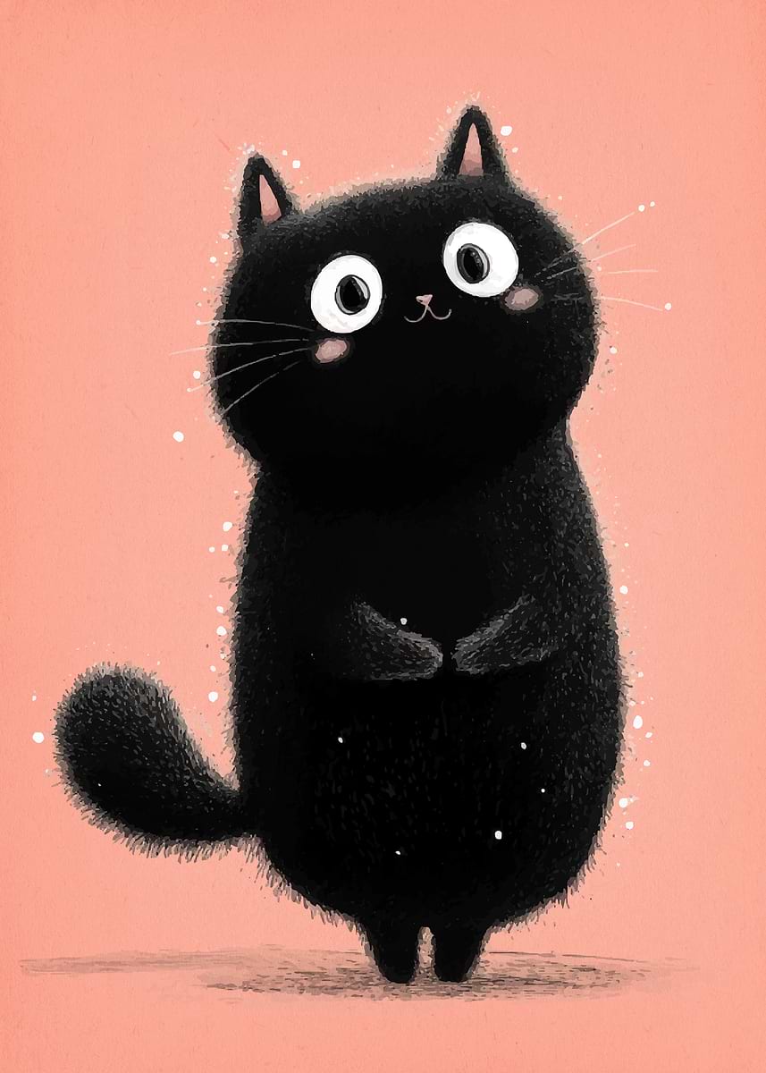 'Cute Black Cat Illustration' Poster, picture, metal print, paint by ...