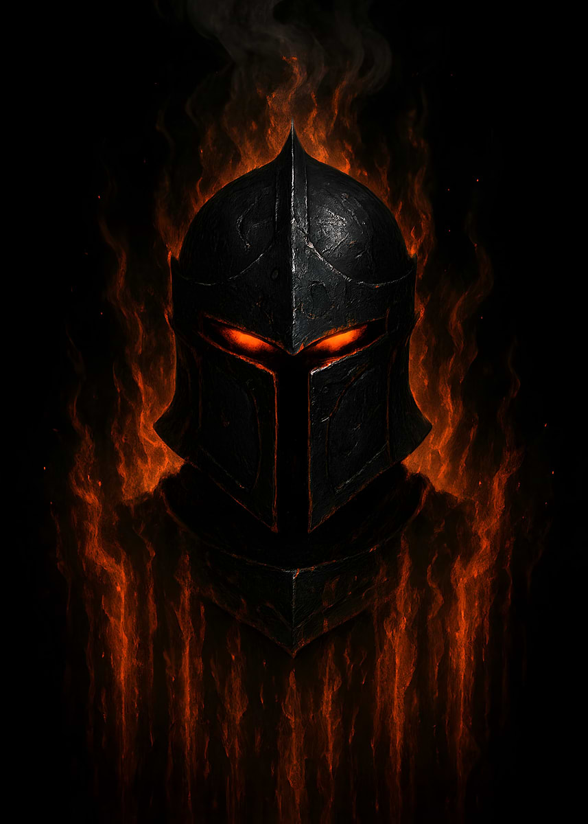 'Inferno Knight Helmet Fire Warrior' Poster, picture, metal print ...