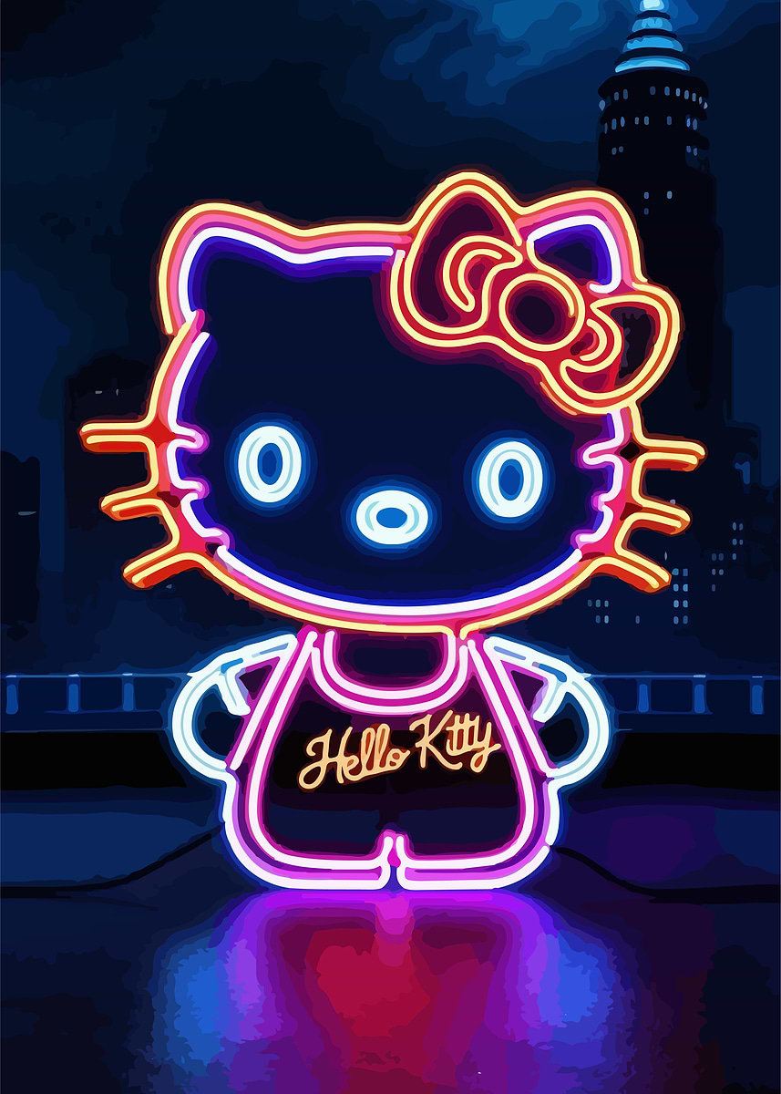 'Hello Kitty Neon' Poster, picture, metal print, paint by Suj Art ...