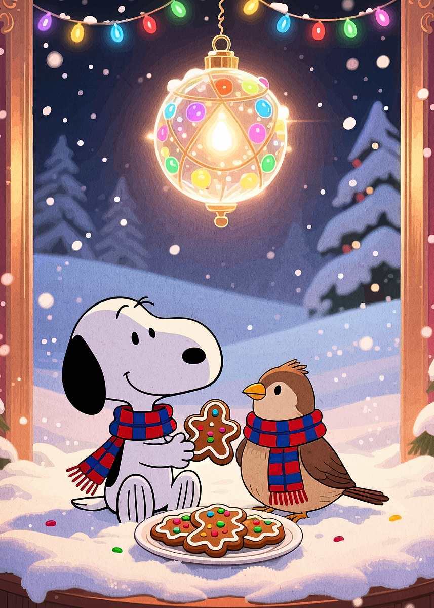 'Snoopy and Bird Christmas Cookies' Poster, picture, metal print, paint ...