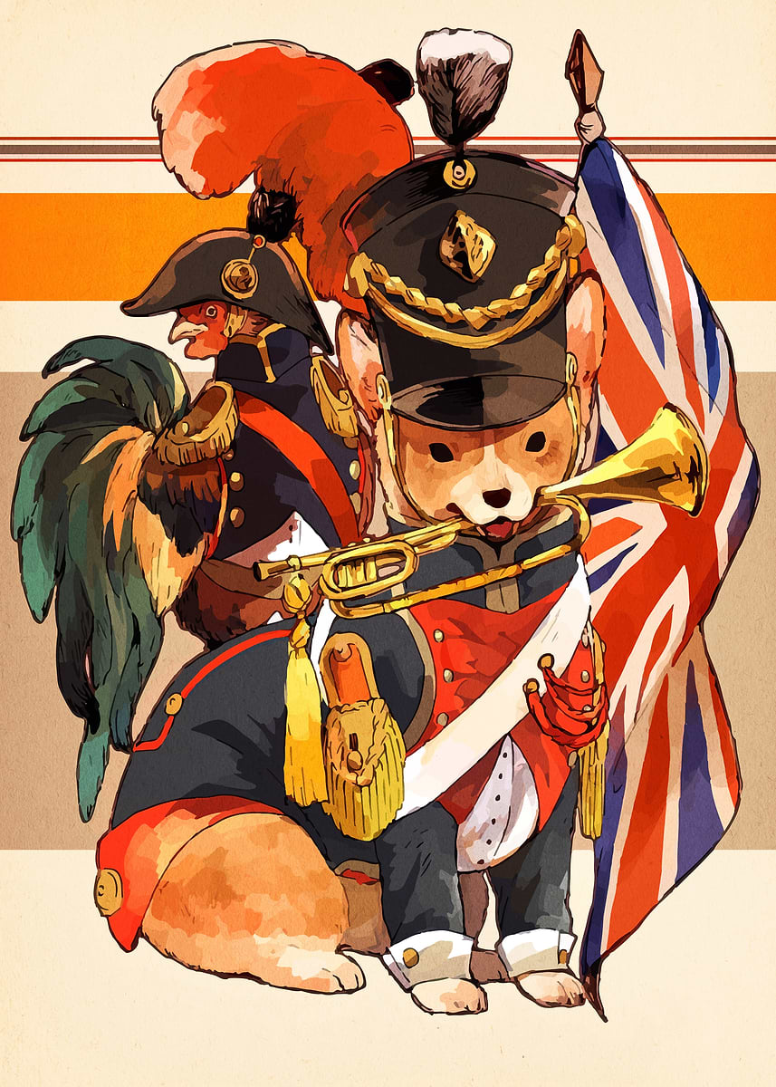 'Corgi and Rooster British Soldiers' Poster, picture, metal print ...