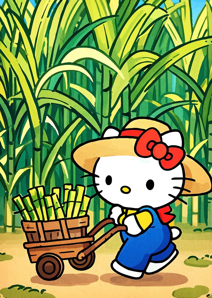 'Hello Kitty Farmer' Poster, picture, metal print, paint by Werner Mayert | Displate