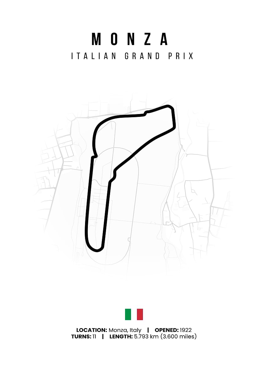 'Monza Italian Grand Prix Track Map' Poster, picture, metal print ...