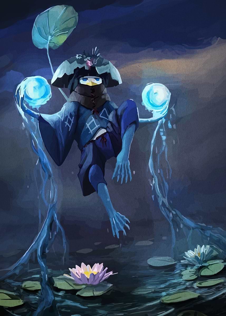 'Kappa with Water Orbs Illustration' Poster, picture, metal print ...
